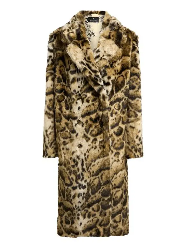 Etro Faux Fur Animal Print Coat - Cream