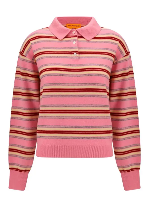 Guest In Residence College Striped Polo Sweater - Pink