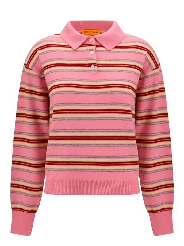 Guest In Residence Striped Polo Sweater - Pink