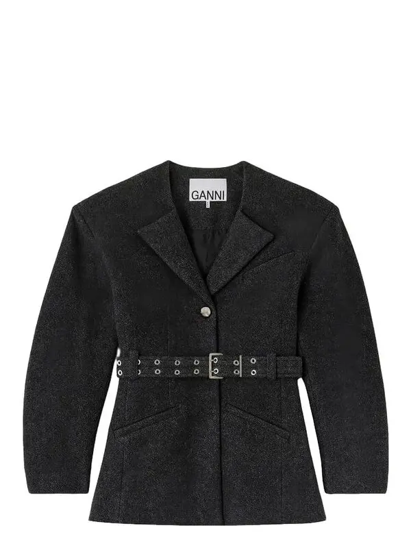GANNI Wool Single-button Belted Jacket - Gray