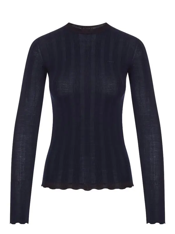Prada Ribbed Knit Top With Logo - Multicolor