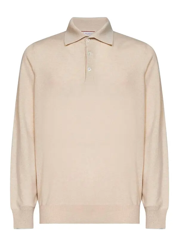 Brunello Cucinelli Champagne Cashmere Knit Polo Shirt - Multicolor