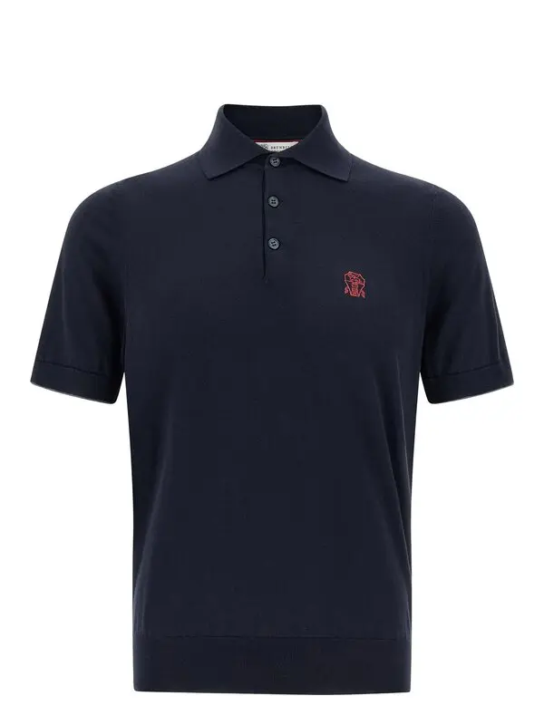 Brunello Cucinelli Logo Embroidery Polo Shirt - Blue