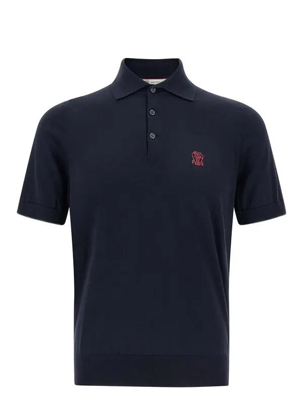 Brunello Cucinelli Logo Embroidery Polo Shirt - Blue