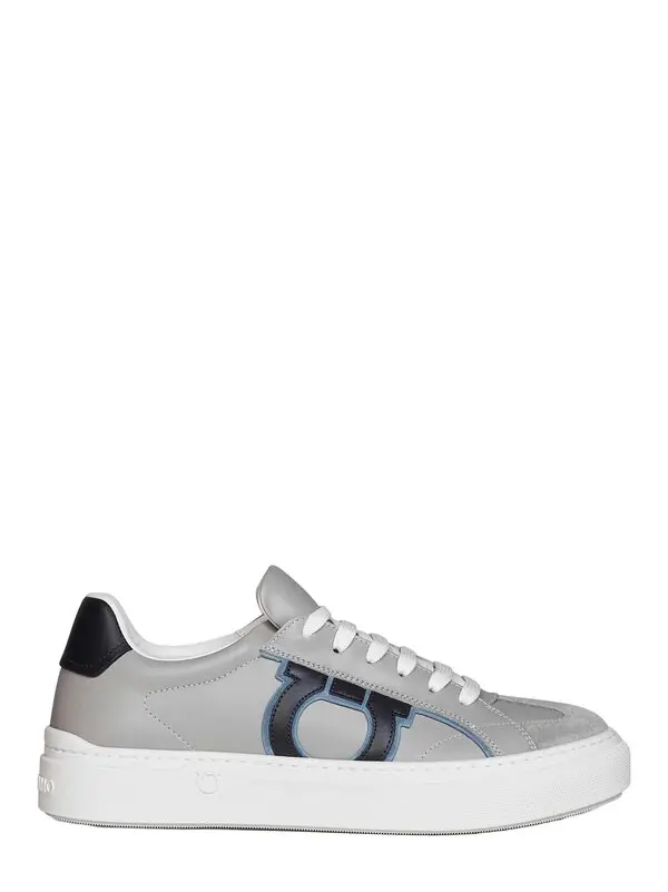 FERRAGAMO Grey Calf Leather Gancini Sneakers - Multicolor