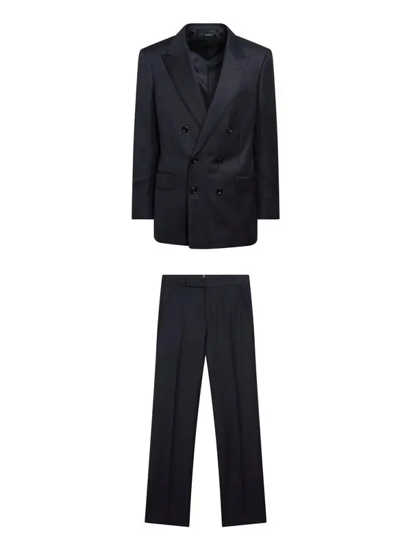 TOM FORD Navy Double-breasted Wool Suit - Blue