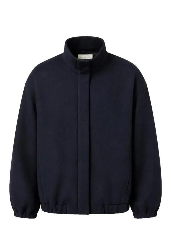 Dries Van Noten Wool-blend Bomber Jacket With High Collar - Blue