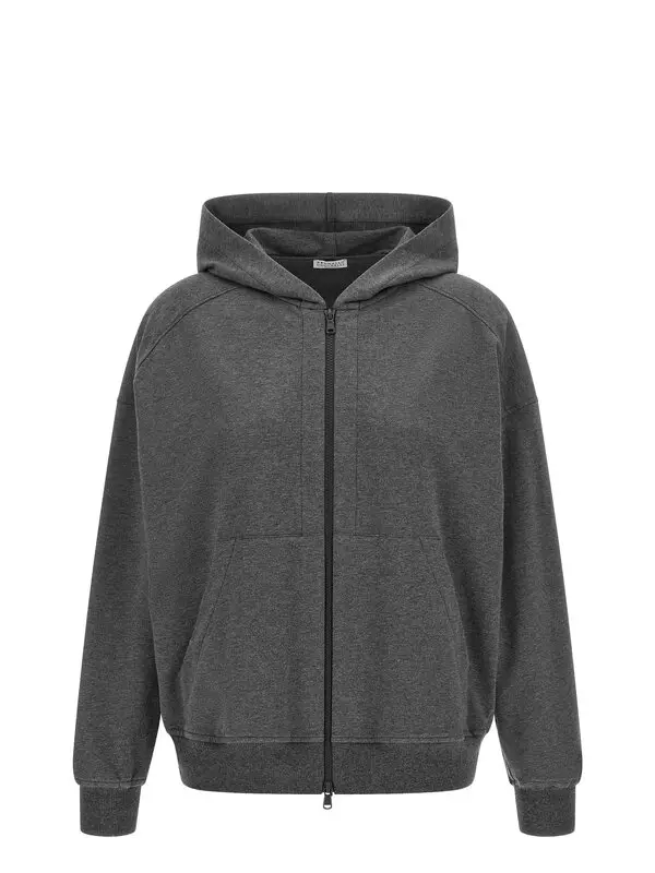 Brunello Cucinelli Stretch Cotton Mélange Zip Up Hoodie - Gray