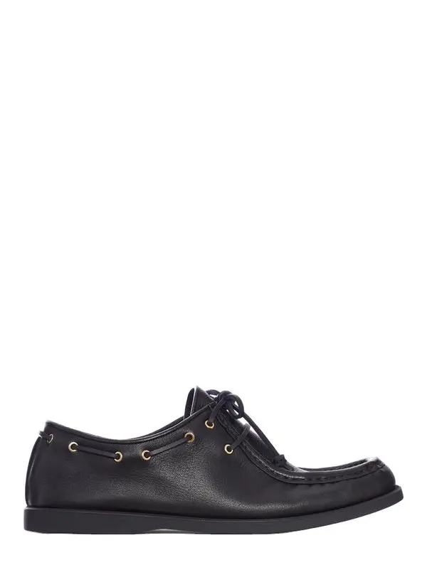 Celine Derby Leather Loafer With Eyelets - Black