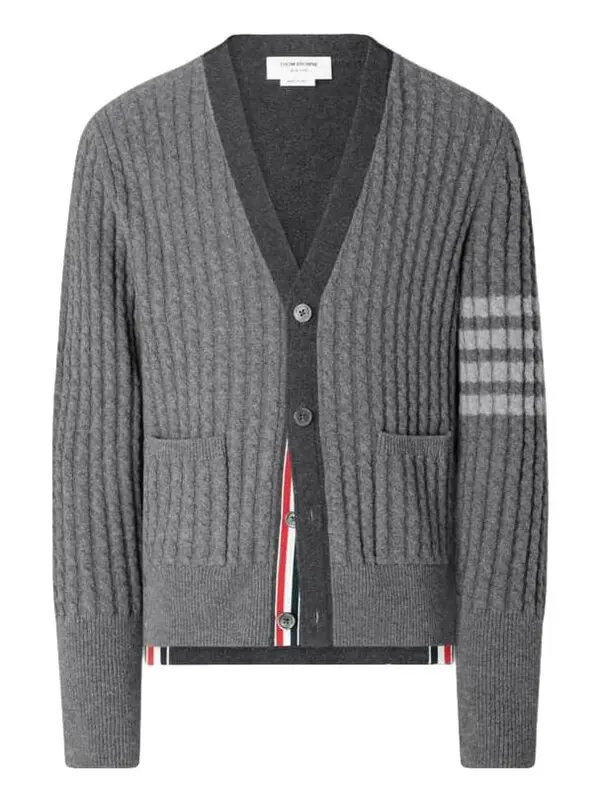 Thom Browne Virgin Wool Cable-knit Cardigan - Gray