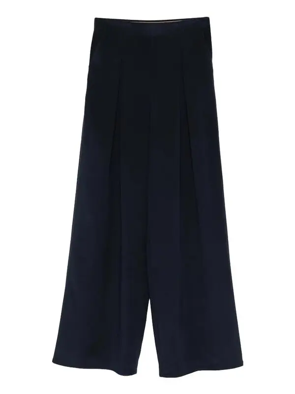 Max Mara Silk Blend Pleated Palazzo Trousers - Blue