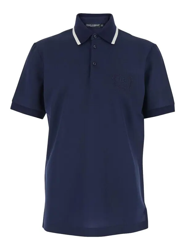 Dolce & Gabbana Blue Polo Shirt With Logo On The Front In Tech Fabric For - Multicolor