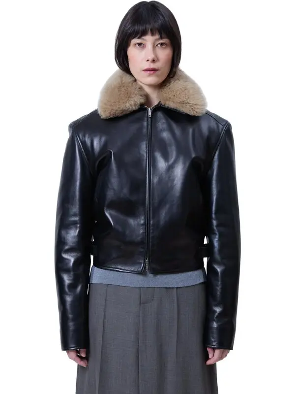 Phoebe Philo Cropped Aviator Jacket - Black