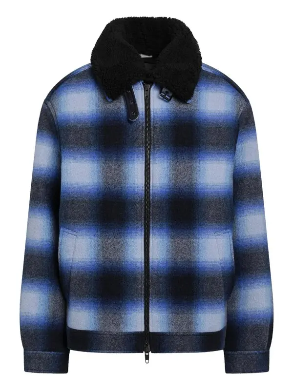 Balenciaga Plaid Wool Flannel Bomber Jacket - Blue