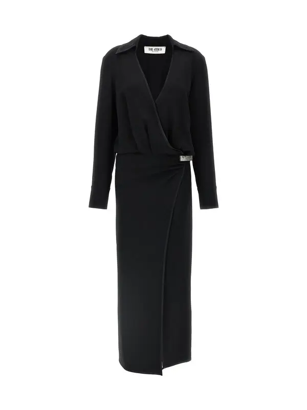 Attico Cady Midi Wrap Dress - Black