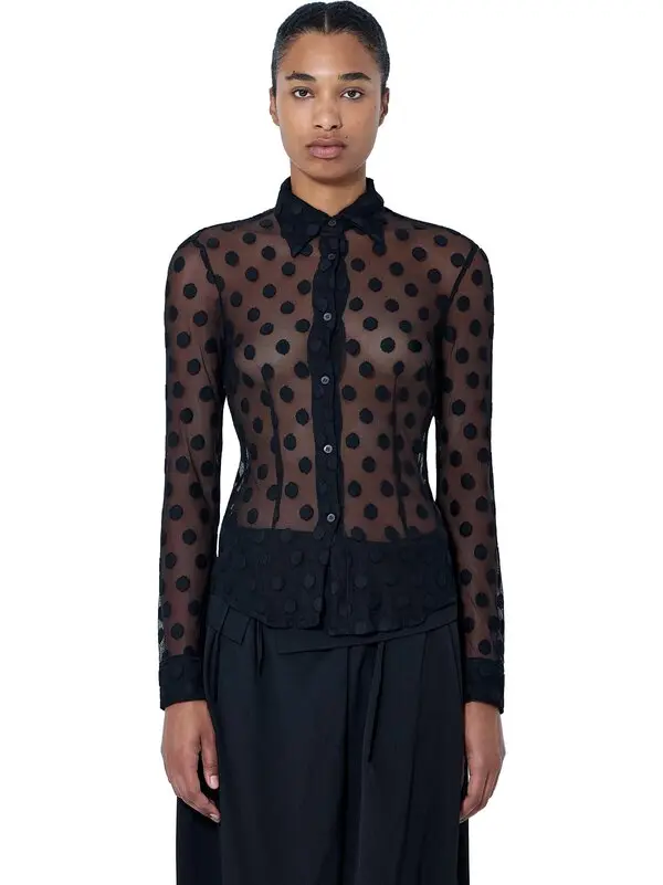 Dries Van Noten Polka-dot Tulle Shirt - Black