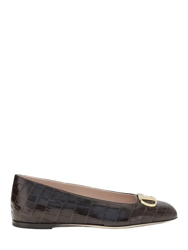 Valentino Garavani Vlogo Signature Croc-effect Ballerinas - Brown