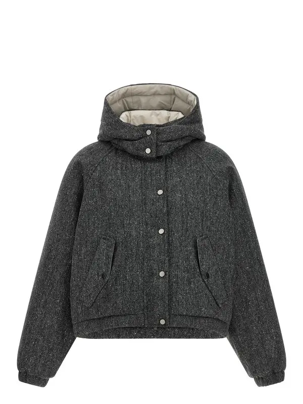 Brunello Cucinelli Shiny Zipper Pull' Down Jacket - Gray
