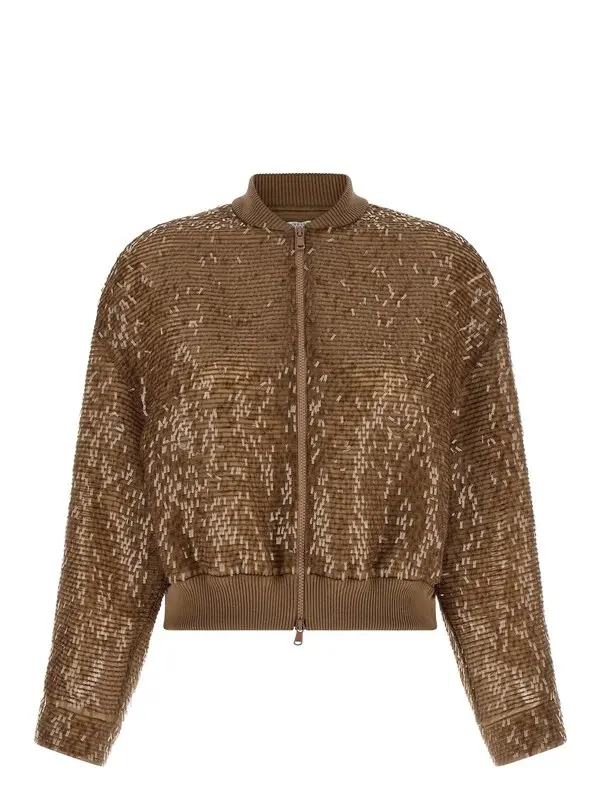 Brunello Cucinelli Sequin Embroidered Zip Cardigan - Brown