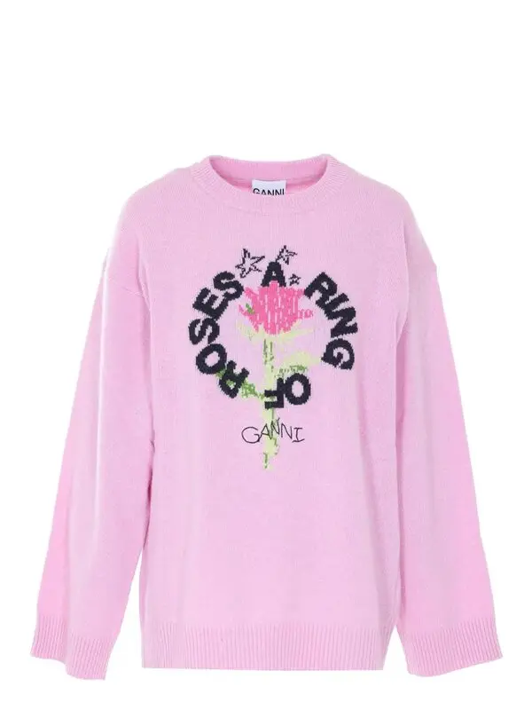 GANNI Ring Of A Roses Print Logo Sweater - Pink