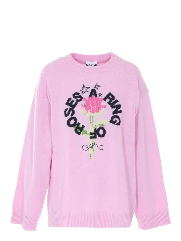 GANNI Ring Of A Roses Print Logo Sweater - Pink