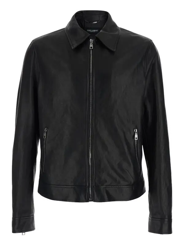Dolce & Gabbana Leather Classic Collar Jacket - Multicolor
