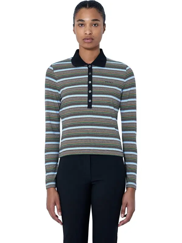 Marni Striped Long Sleeve Polo Shirt - Blue