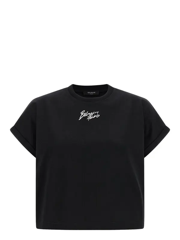 Balmain Cropped Cotton Crewneck T-shirt - Black