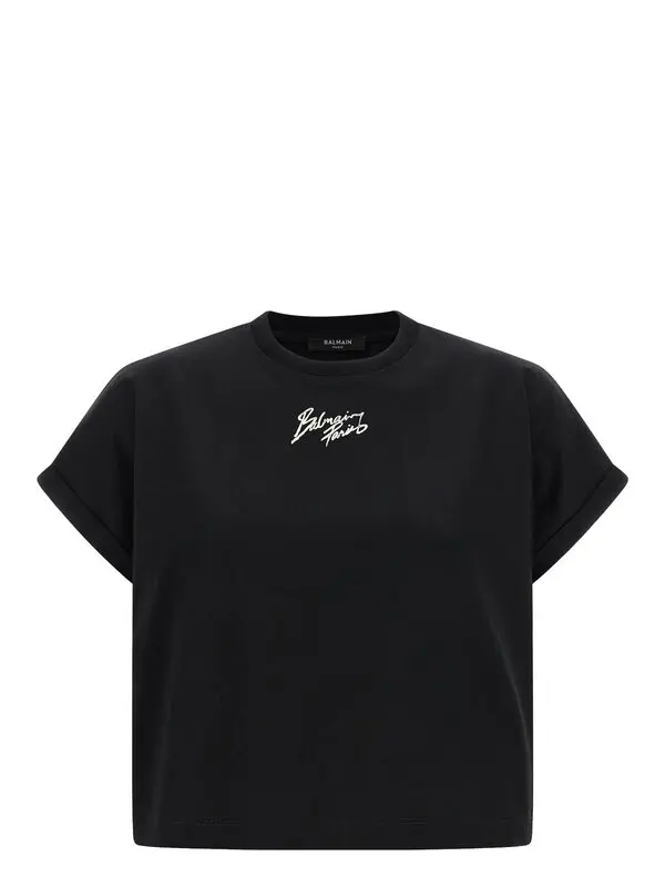 Balmain Cropped Cotton Crewneck T-shirt - Black