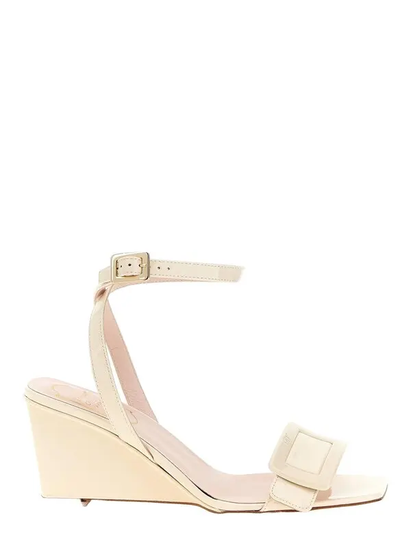 ROGER VIVIER Belle Vivier Patent Leather Wedge Sandals - White