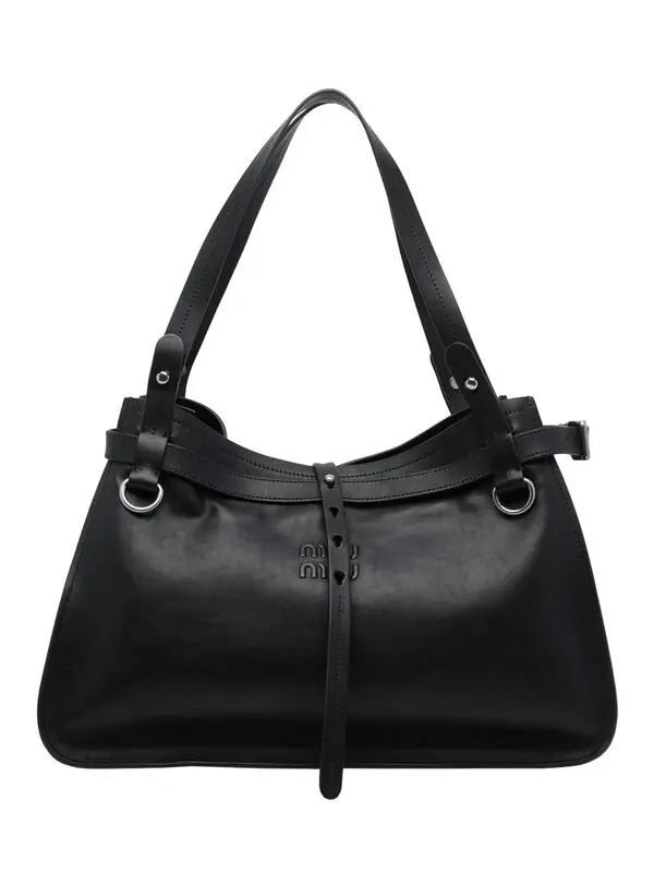 Miu Miu Logo Leather Shoulder Bag - Black