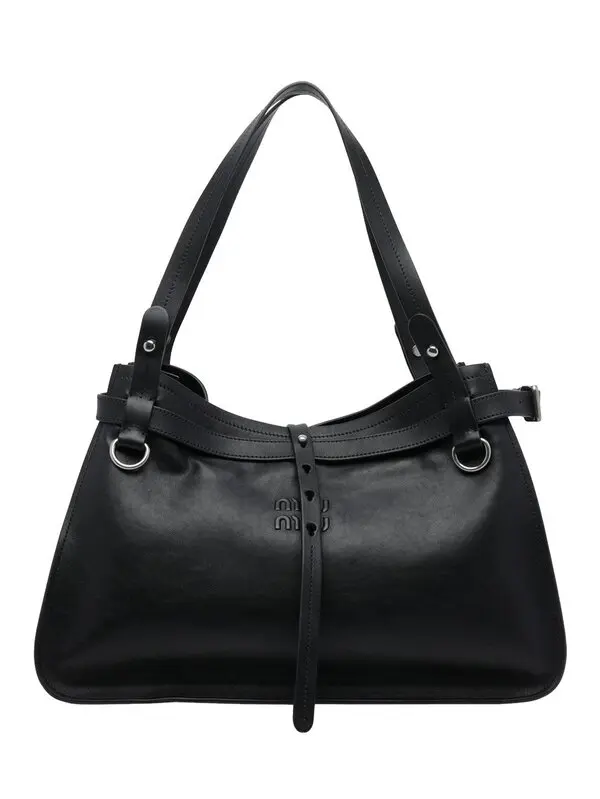 Miu Miu Logo Leather Shoulder Bag - Black