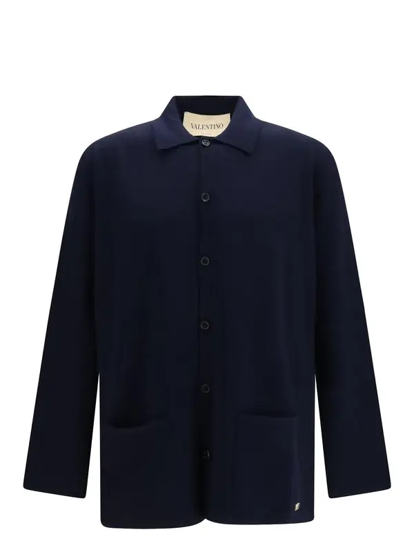 Valentino Garavani Wool Cardigan With Vlogo - Blue