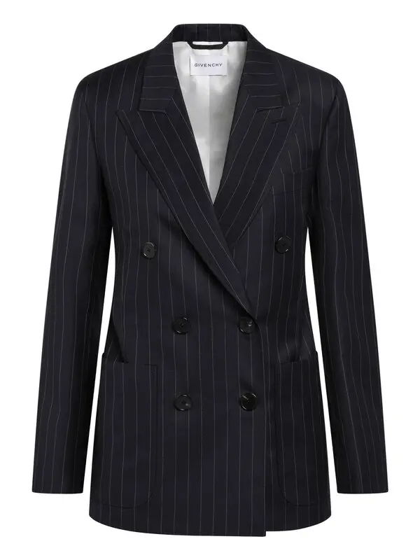 Givenchy Double-breasted Pinstripe Wool Jacket - Blue