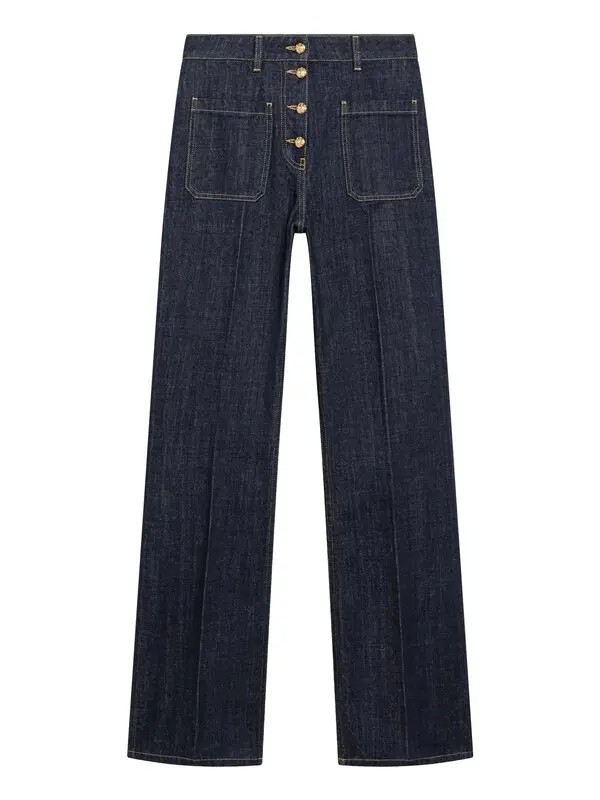 Valentino Garavani Cotton Denim Pants With Logo Buttons - Blue