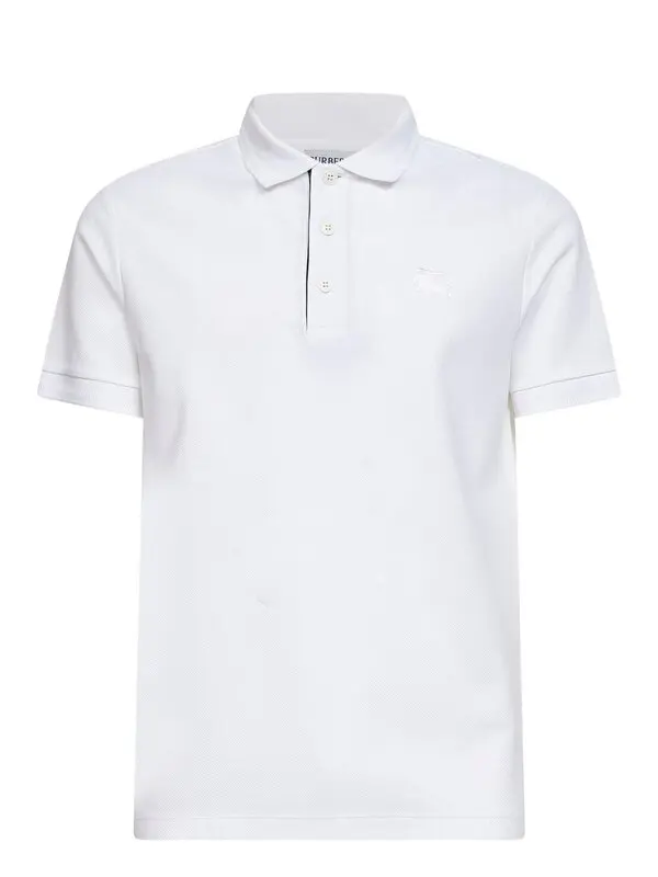 Burberry White Cotton Pique Polo Shirt With Ekd Embroidery - Multicolor