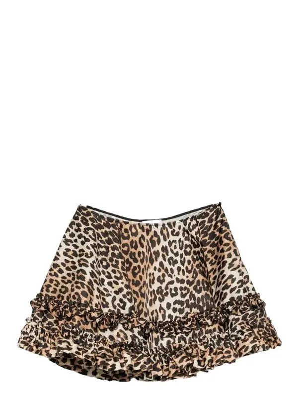 GANNI Leopard Print Ruffled A-line Skirt - Brown