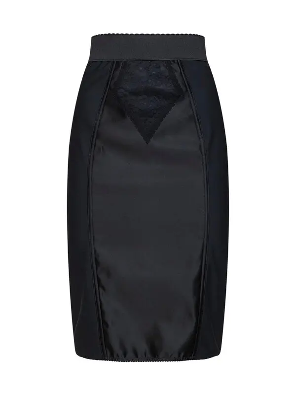 Dolce & Gabbana Black Satin And Lace Pencil Midi Skirt - Multicolor