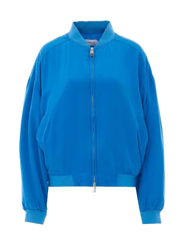 Versace Silk-poplin Zip Blouson With Logo Embroidery - Blue