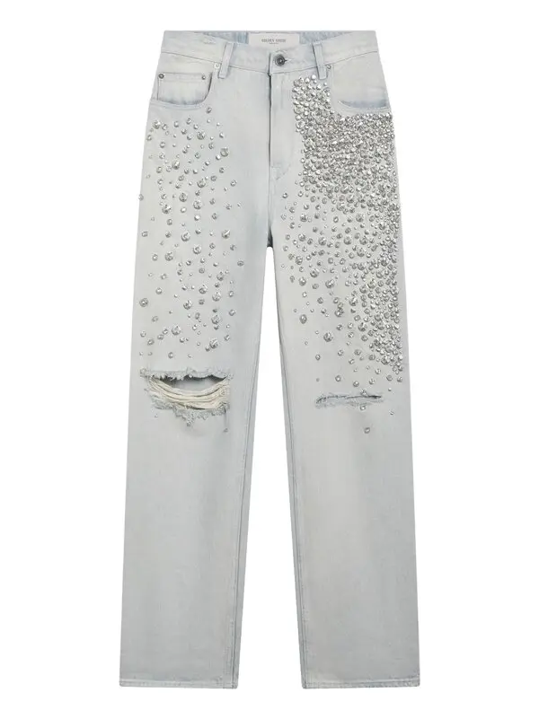GOLDEN GOOSE Cabochon Crystal Embellished Wide Leg Denim - Blue