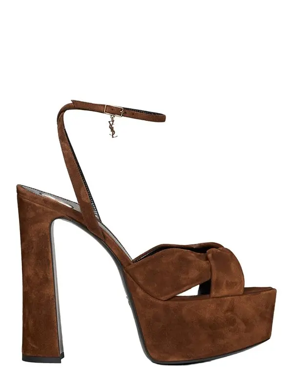 Saint Laurent Dark Havana Suede Franciane Platform Sandals - Multicolor