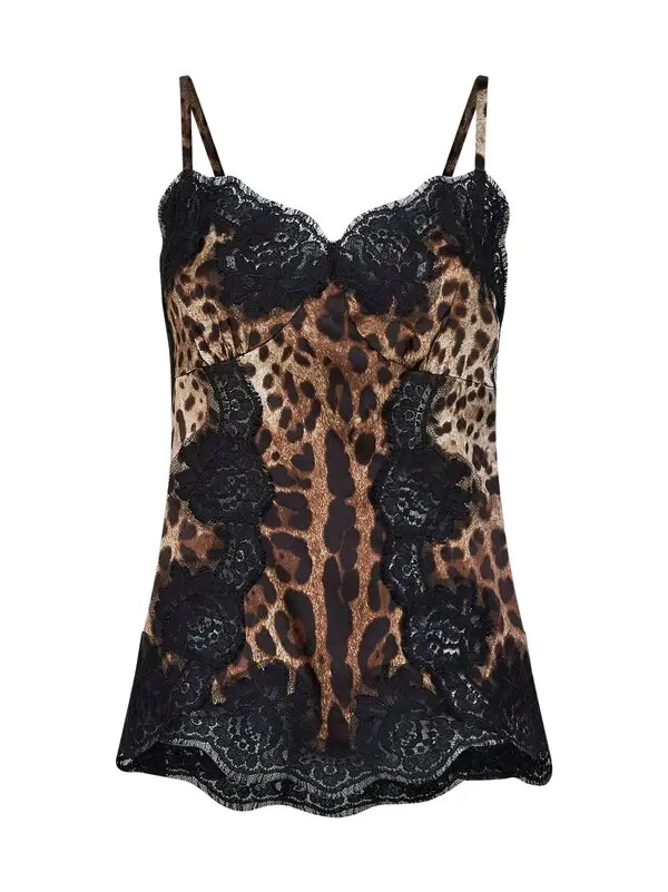 Dolce & Gabbana Leopard-print Satin And Lace Camisole Top - Multicolor
