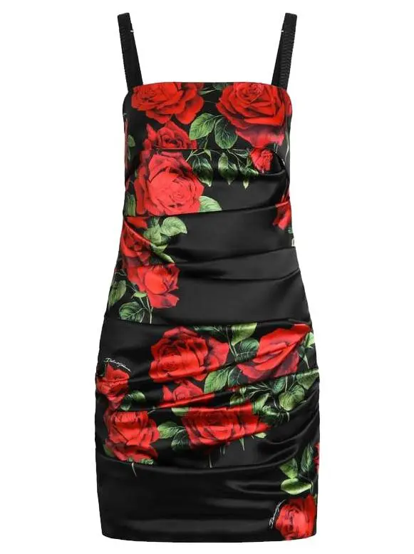 Dolce & Gabbana Floral Print Silk Cocktail Dress - Black