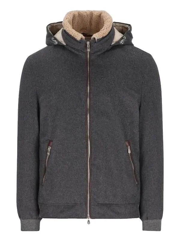 Brunello Cucinelli Wool Zip-up Hooded Jacket - Gray