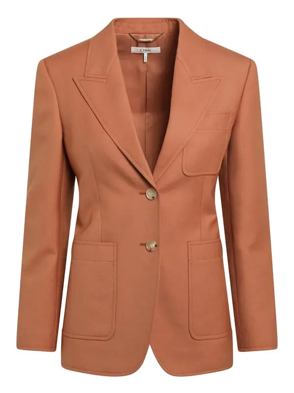 Chloé Single-breasted Jacket In Burnt Orange Wool Gabardine - Yellow