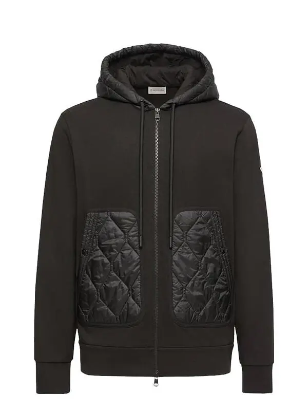 Moncler Quilted Panel Zip-up Hoodie - Black