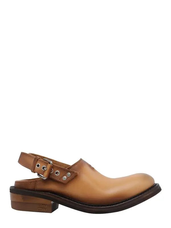 Miu Miu Leather Foule Sabot - Brown