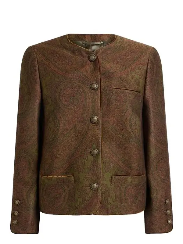 Etro Wool And Silk-blend Jacquard Paisley Motif Fitted Cropped Jacket - Brown