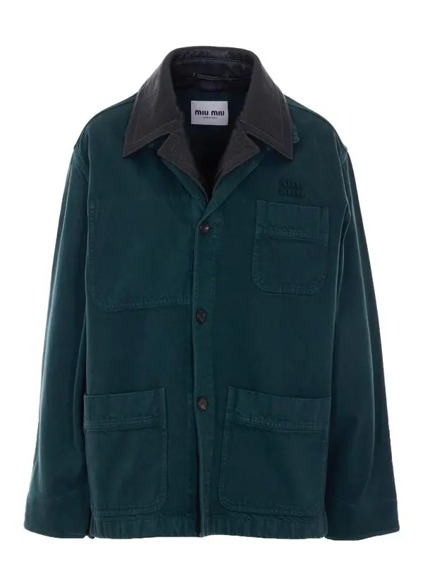 Miu Miu Logo Gabardine Single Breast Jacket - Green