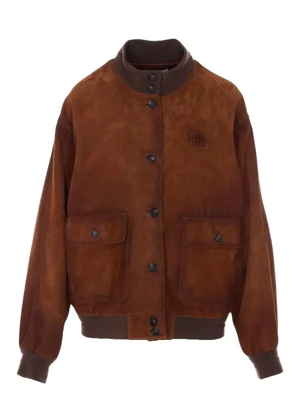 Miu Miu Waxed Suede Jacket - Brown